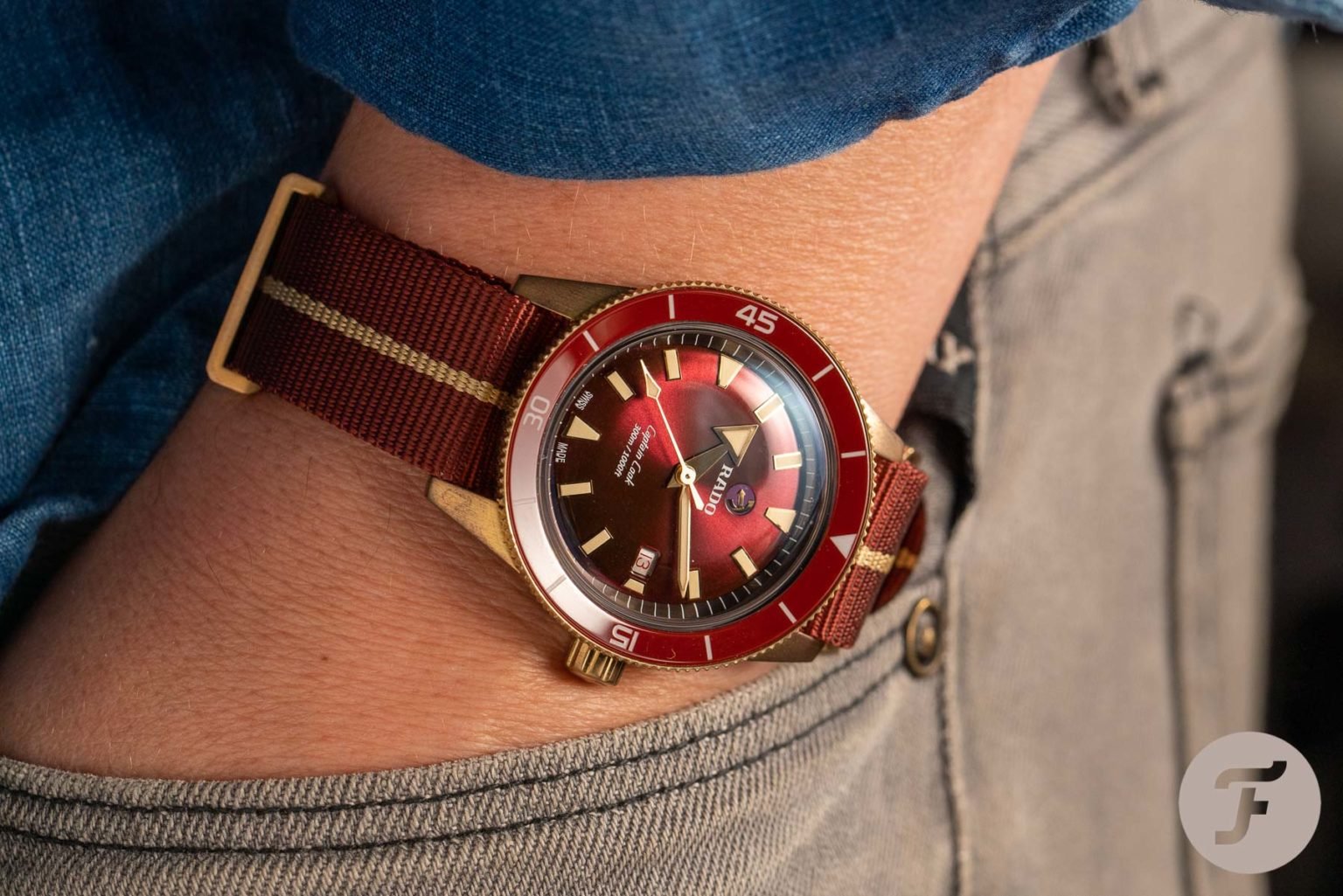Rado Captain Cook Automatic Bronze With Burgundy Dial And NATO Strap