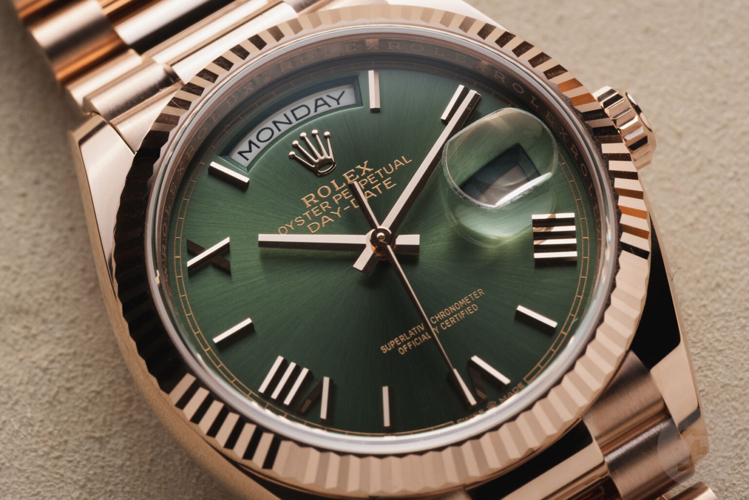 Hands-On: Everose Rolex Day-Date 36 With An Olive Green Dial