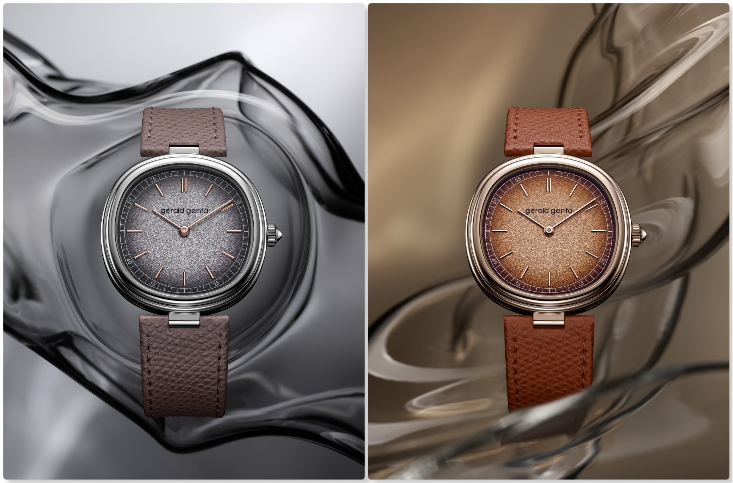 【F】 New: Gérald Genta Geneva Time Only Grafite And Marrone