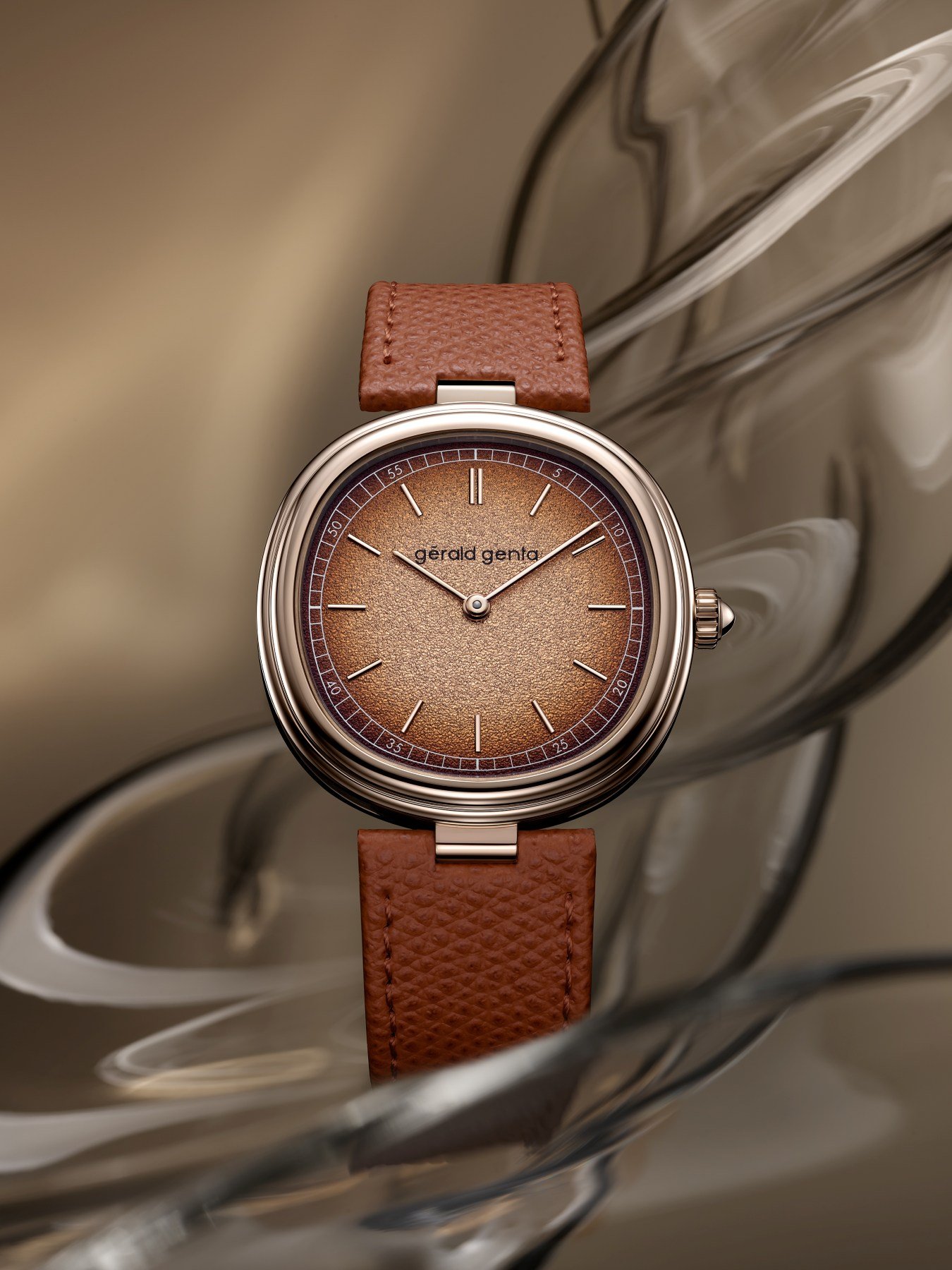 【F】 New: Gérald Genta Geneva Time Only Grafite And Marrone